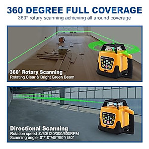 Iglobalbuy Rotary Laser Level Green Laser Self Leveling Kit, 500M Green Beam 360° Automatic Horizontal/Vertical Self-leveling Rotary Rotating Laser Level with Remote Control + Receiver