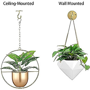 Ceiling Hooks for Hanging Plants - Metal Heavy Duty Wall Mounted Hangers for Hanging Bird Feeders, Planters, Wind Chimes, Include Professional Drywall Anchors (3-Pack) (Gold)