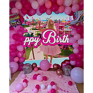 GUOJLONG Pink Princess Photography Backdrop Movie Themed Birthday Background for Girls Kids Paradise Birthday Banner Baby Shower Photography Party Supplies (5x3ft)