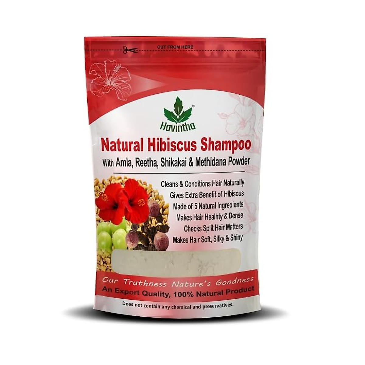 Havintha Natural Amla Reetha Shikakai Methidana And Hibiscus Powder Shampoo for Hair – 227 grams