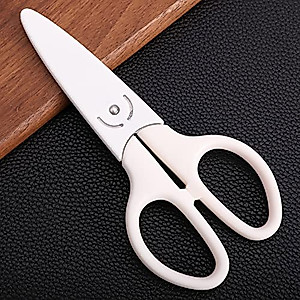 HITOPTY White Multipurpose Scissors, 6in Straight Sturdy Sharp Scissors for Office School Student Home General Use Sewing Fabric Craft Supplies with Cover