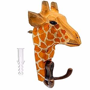 WINGFISH Wood Coat Hooks Wall Mounted Single Decorative Giraffe Wall Hook Wall Hanger for Hanging Keys Towel Jackets Clothes Bag Hat…