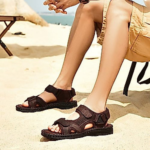 Arkbird Men's Athletic Sandals, Open Toe Nubuck Leather Fisherman Sandals for Men, Coffee, Size 8