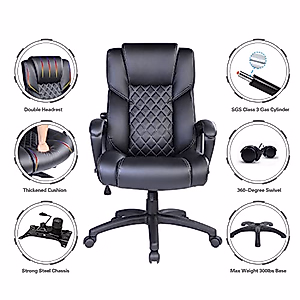 BOWTHY Executive Massage Office Chair with Heated,45°Reclining Ergonomic Office Chair with Footrest,High Back Computer Desk Chair with Wheels,Diamond-Stitched Cushion Leather Office Chair (Grey