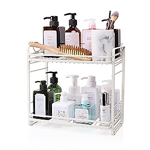 zccz 2-Tier Bathroom and Kitchen Organizer - Skincare Organizers - Easy Assembly Bathroom Storage - High Quality, White Color Bathroom Counter Organizer - Multi-Purpose Bathroom Organizer Countertop
