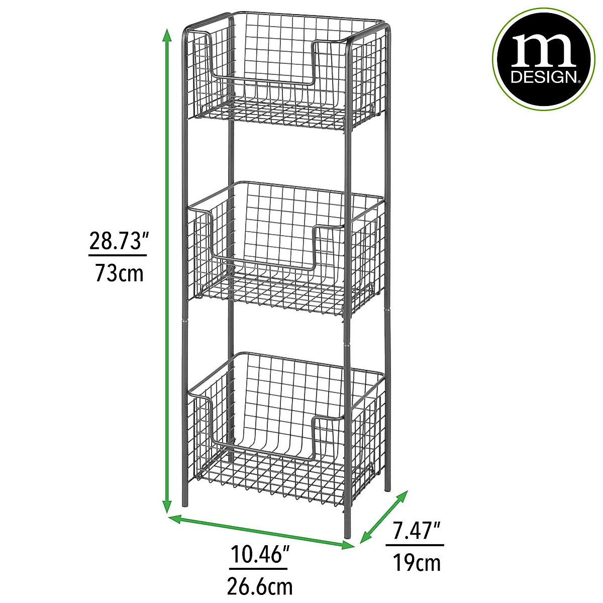 mDesign Steel Freestanding Storage Organizer Tower Rack Basket Shelf, Metal 3-Tier Furniture Unit for Master/Guest Bathroom, Powder Room - Holds Bath Towels, Soap - Concerto Collection - Graphite Gray