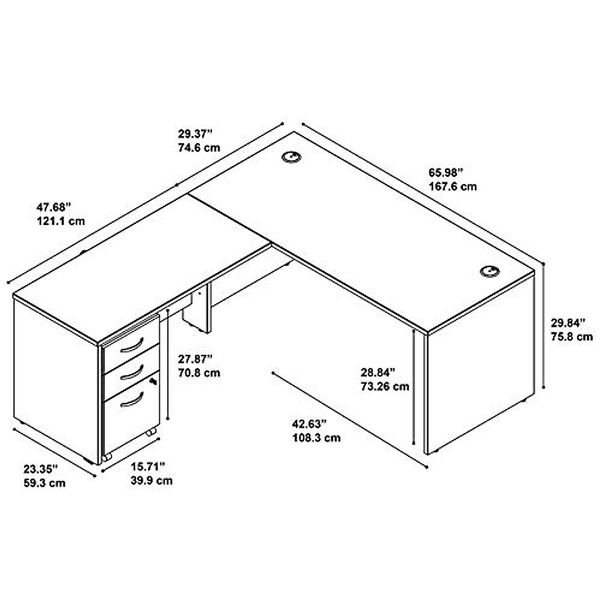 bbf Series C 66W L Shaped Desk with Drawers in Hansen Cherry - Engineered Wood