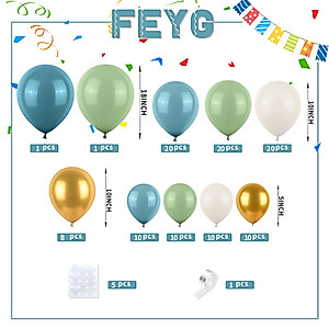 Dusty Blue Green Balloon Arch Garland Kit, Sage Green Dusty Blue Party Balloons with Sand White Gold Balloons Latex Birthday Balloon for Boho Baby Shower Wedding Bridal Birthday Party Decorations