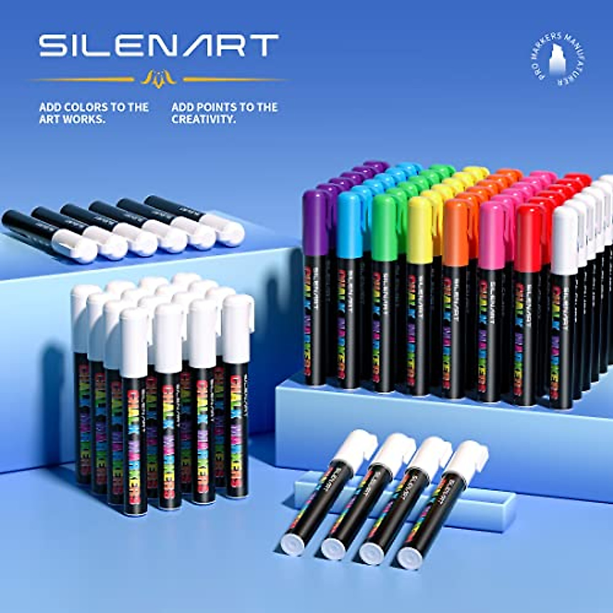 SILENART White Liquid Chalk Markers - Chalk Markers White - White Dry Erase Markers Pen - for Chalkboard Signs, Windows, Blackboard, Glass - 3-6mm Chisel Tip, 3mm Fine Tip
