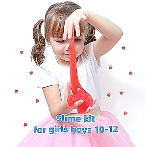 Strawberry Crystal Slime with Clear Glitter, Premade Jelly Crunchy Red Slime for Girls & Boys, DIY Glimmer Slime Party Favor for Kids, Soft, Non-Stick Putty Birthday Slime Toy Super Stress Relieving