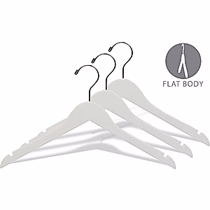 The Great American Hanger Company The American Company White Wood, Box of 25 Space Saving 17 Inch Flat w/Chrome Swivel Hook & Notches for Shirt Jacket or D Wooden Top Hanger