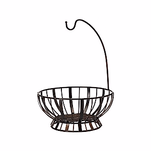 Gourmet Basics by Mikasa Band and Stripe Metal Fruit Basket with Banana Hook, Antique Black