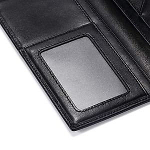 HISCOW Slim Leather Long Wallet for Men & Women, Italian Calfskin, Breast Pocket Wallet for Checkbook, Credit Cards (Black)