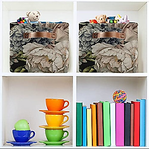 Retro Floral Storage Basket Canvas Collapsible Storage Bins Boxes Cubes for Clothes Toys Books, Perfect Storage Organizer with Handles 1 Pack