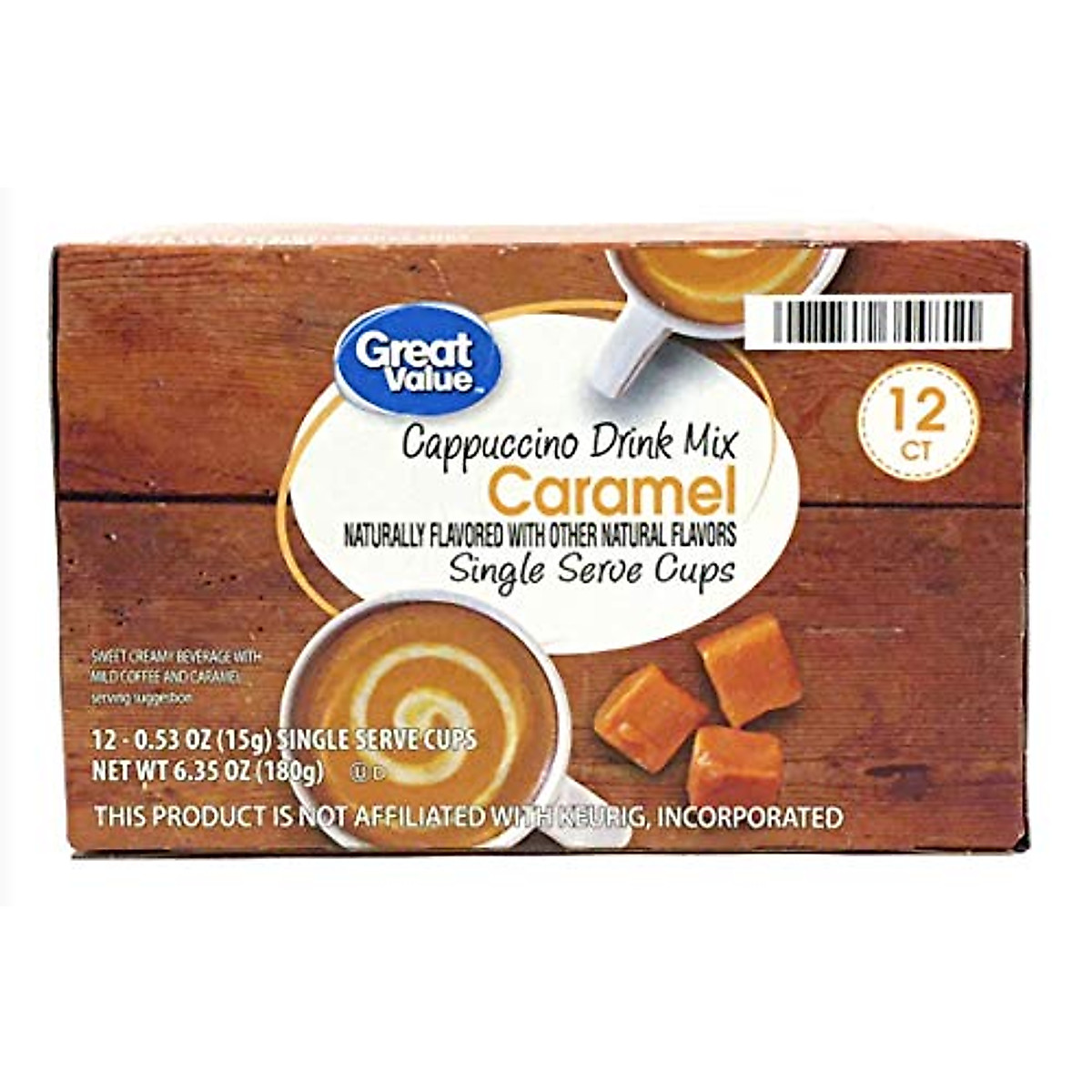 Great Value Cappuccino Coffee and Hot Drink Single Serve Pods, 12 Count (Caramel Cappuccino, Pack of 1)