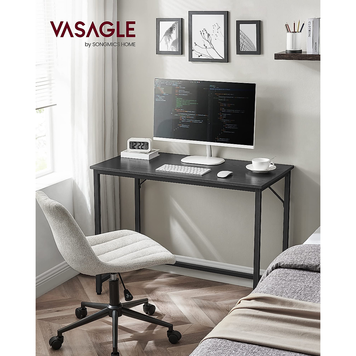 VASAGLE Computer Desk, Gaming Desk, Home Office Desk, for Small Spaces, 19.7 x 39.4 x 29.5 Inches, Industrial Style, Metal Frame, Black with Wood Grain ULWD041B56