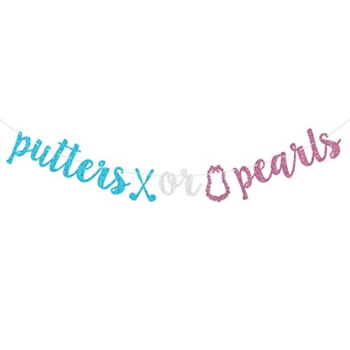 Putters or Pearls Gender Reveal Banner Cake Topper Glitter Pre-Strung for Golf Gender Reveal Party Supplies Decorations