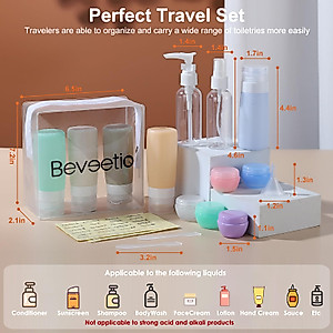 Beveetio Travel Bottles TSA Approved 15 Pack,2.9oz Silicone Refillable Size Containers, BPA Free Travel Tubes Toiletries for Cosmetic Shampoo Cream Conditioner Lotion Soap（2.9 OZ Multicolor）
