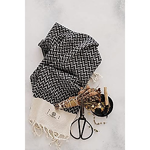 Madamelique Exclusive Hand Towels Set of 2-18 x 40 Inches - Decorative Bathroom Peshtemal Towel for Hand, Face, Hair, Yoga, Tea, Dishcloth, Kitchen and Bath - 100% Pure Cotton (Black)