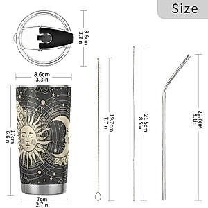 Yasala Tumbler Boho Moon Sun Cloud Star Insulated Coffee Cup Beverage Container Travel Mug with Straw and Lid Double Wall Stainless Steel 20oz BPA-Free for Sport, Back to School