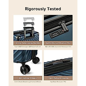 PC 3 Piece Luggage Sets with Spinner Wheels - Expandable Hard Suitcases with Wheels - Travel Luggage TSA Approve (Blue Suitcase)