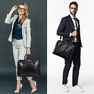 Blofinche Genuine Leather laptop Briefcase: Messenger shoulder bag 15 16 inch men macbook case women work satchel designer handbag Black