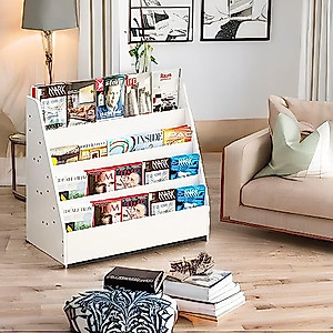 ALISENED 4 Sling Bookcase Display Stand Storage Bookshelf with 4 Shelves Book Display Rack Storage Bookcase Organizer Book Shelf Case Organizer Wooden