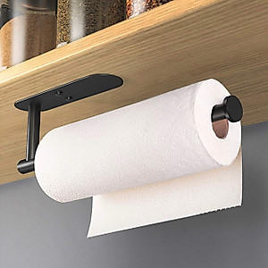 VAEHOLD Adhesive Paper Towel Holder Under Cabinet Wall Mount for Kitchen Paper Towel, Black Paper Towel Roll Holder Stick to Wall, SUS304 Stainless Steel