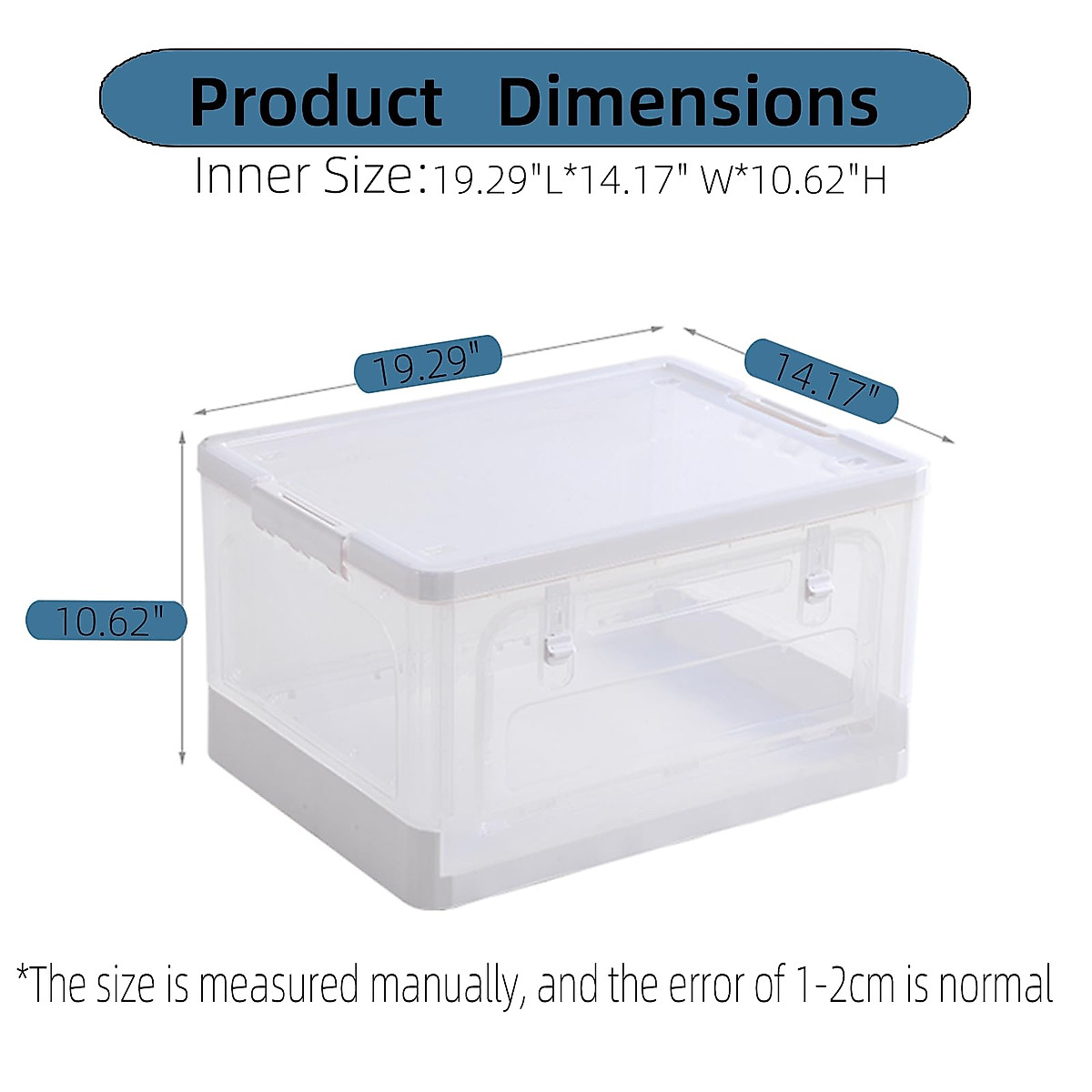 RUNMEIJIA Storage Bins，Clear Plastic Folding Storage Box with Lid with Wheels Stackable Plastic Box, For Home, Dorm and Office Organization, Fabric Toys Books Snacks Bottles (50 Quarts, White)