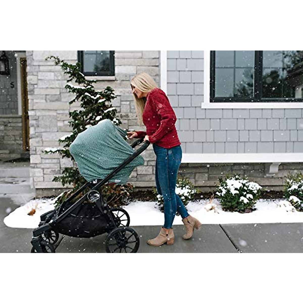 Baby Car Seat Cover Canopy and Nursing Cover Multi-Use Stretchy 5 in 1 Gift "Juniper" by Copper Pearl