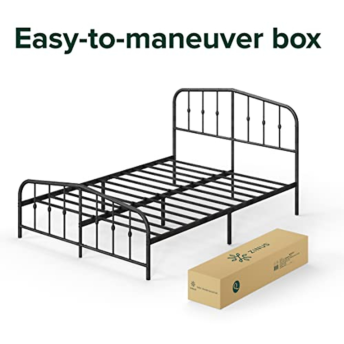 Zinus Heidi Metal Platform Bed Frame/Steel Mattress Foundation/Bed Frame with Headboard and Footboard/No Box Spring Needed/Easy Assembly, Black, Twin