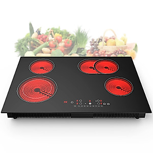 Electric Cooktop 30 Inch, 7200W Electric Stove Top with 4 Burners 220-240v, ANHANE Electric Ceramic Cooktop, 9 Heating Levels, Timer & Kid Safety Lock, Suitable for all Cookware, Without Plug