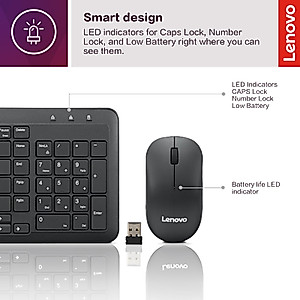 Lenovo 300 Wireless Combo Keyboard and Mouse, 2.4 GHz Nano USB-A Receiver, Batteries Included