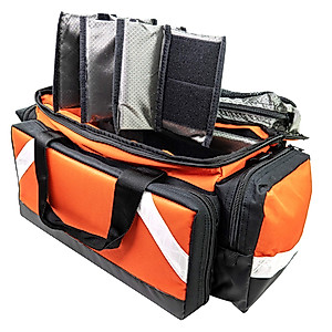 LINE2design Empty Medical Elite Trauma Bag - First Responder Carrier Bag for EMT, Paramedic, Emergency and Medical Supplies Kit - Heavy-Duty Zippered Pockets Portable EMS Home Health Aides - Orange