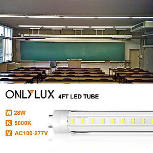 ONLYLUX Led Tube Lights 4ft, 4 Foot Led Bulbs 24-Pack 28W 5000K 4000lm Daylight T8 T10 T12 Fluorescent Replacement Dual Ended Power Clear Lens