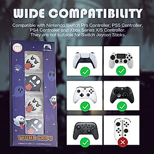 PS5 Controller Thumb Grips, Ghost Thumb Caps for Switch Pro Controller, PS5 Controller, PS4 Controller, Xbox Series X Controller - 4 Packs