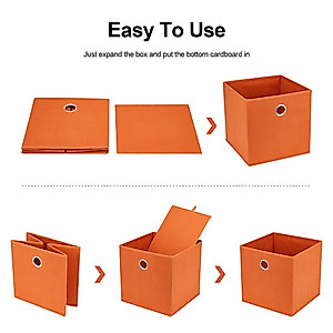 i BKGOO Foldable Storage Cube Drawer Bins Collapsible Fabric Storage Boxes with Round Metal Grommets for Organizing Shelf Nursery Home Closet 4 Pack Orange 11x11x11 inch