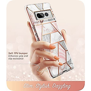 i-Blason Cosmo Series for Google Pixel 7 Pro Case (2022), Slim Full-Body Stylish Protective Case with Built-in Screen Protector (Marble)