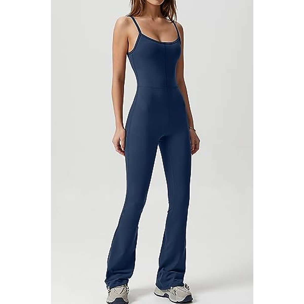 QINSEN Womens Yoga Jumpsuits Workout Sleeveless High Waist Sport One Piece Jumpsuits Navy Blue L