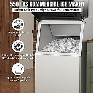 XPW Commercial Ice Maker Machine - 550LBS/24H with 350LBS Bin 1200W Ultra Strong Compressor, Stainless Steel Construction Fully Automatic Operation Perfect for Bar Restaurants and Business