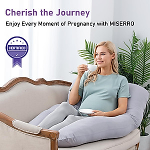 MISERRO Pregnancy Pillows for Sleeping Cooling, Bamboo Rayon Cotton Blend Pregnancy Pillow, Soft Full Body Maternity Pillow, Pregnancy Must Haves (Gray, 57inches)