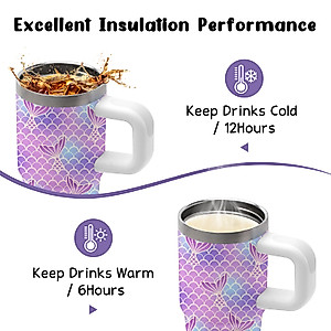 Mermaid Gifts for Women Girls, Mermaid Tail Tumbler with Handle and Straw 14 oz, Stainless Steel Mermaid Cups Mug, Mermaid Stuff, Mermaid Decor for Mermaid Lover for Birthday Valentines Day