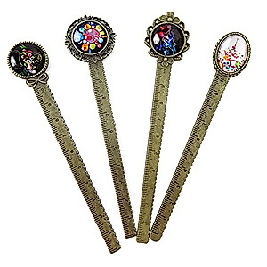 Honbay 8PCS Metal Bookmark Ruler Book Page Marker Retro Ruler Bookmark Pendant Tray Kit for School Office Supplies and Book Gifts Making (4 Styles, 2 Color)