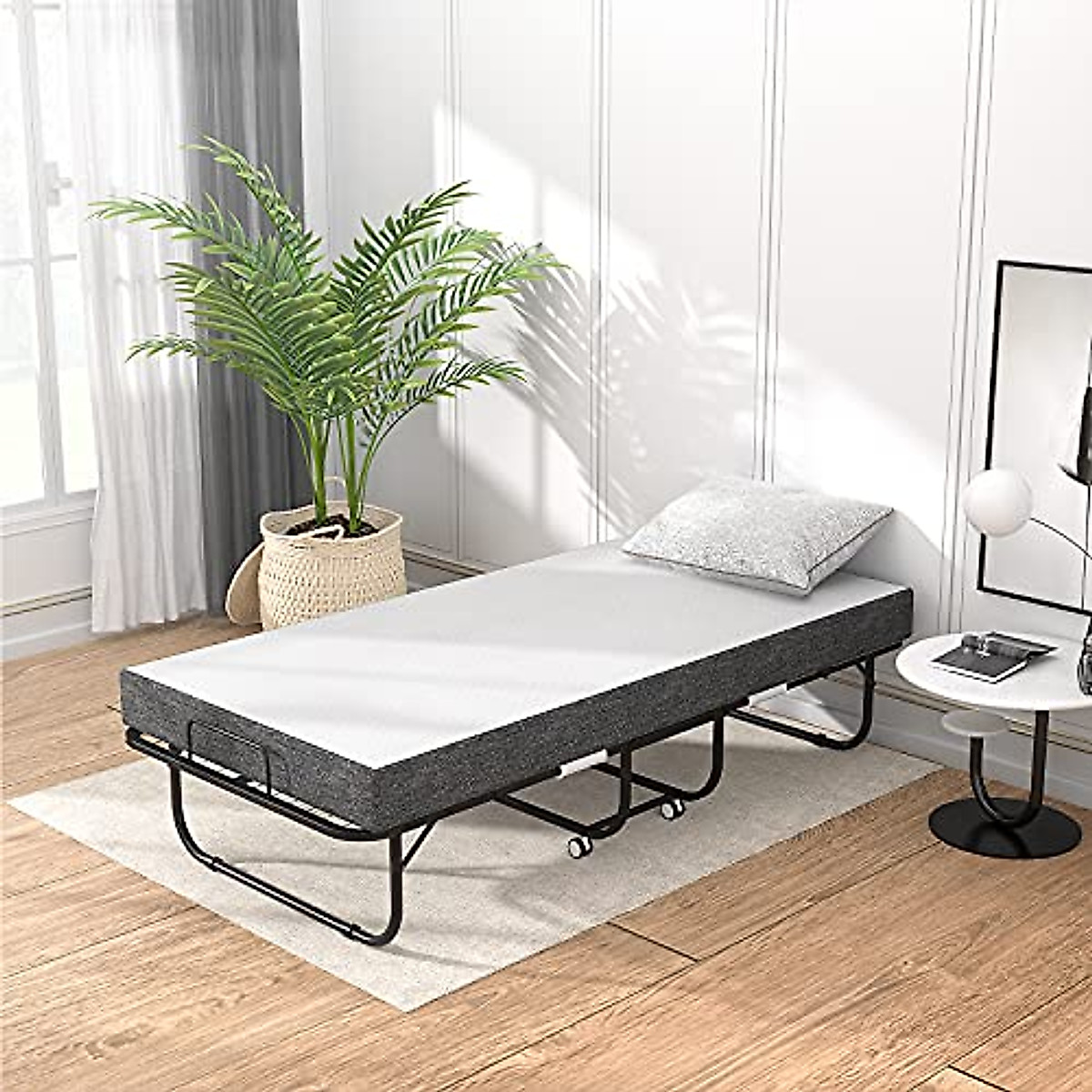 Foxemart Folding Bed with Mattress Portable Foldable Guest Beds Cot Size Rollaway Beds for Adults with Luxurious Memory 5 Inch Foam Mattress and Super Sturdy Frame, 75 x 31 Inch