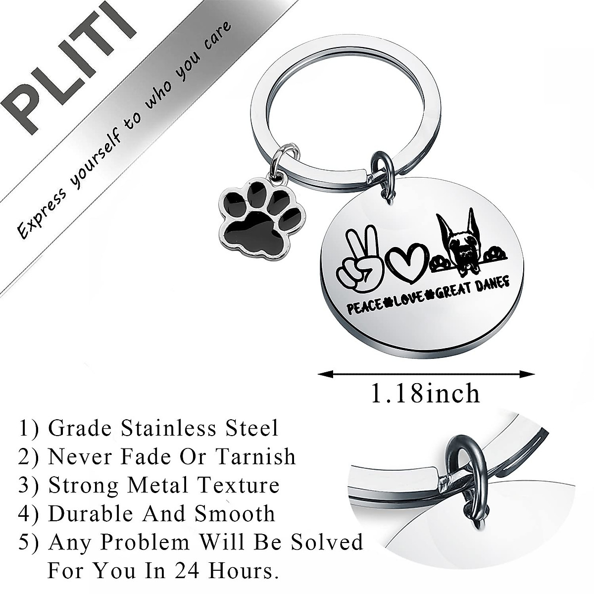PLITI Great Dane Keychain Great Dane Mom Gift Great Dane Owner Gift Great Dane Lover Gift Peace Love Great Danes Keyring (peace love danes ky)