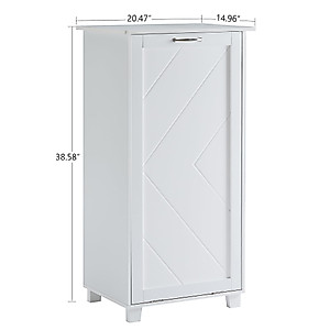 VECELO Tilt Out Kitchen Trash Bin Cabinet, Dog Proof Garbage Can with Wood Holder Free Standing Recycling, White