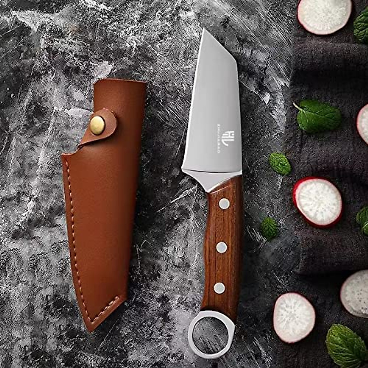HL zhujiabao 2 Pcs Knives Set- Fixed- 8.5 inch Carbon Steel Knife with Leather Sheath-Wooden Handle Bushcraft Knife-Outdoor Full Tang Knife- Useful Knives-Survival Tactical Camping Knife-Utility Knife
