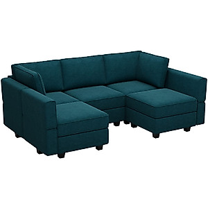 Belffin Sectional U Shaped Sofa Small Reversible Chaise Sectional Couch Convertible Ottoman Modular Sofa Couch Peacock Blue