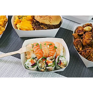 FEXTA Paper Food Serving Tray No.3 - (50 Pack) Disposable Boats Eco Friendly Hot Dog Nacho Cheese Ball Pilaf Pasta Chicken Trays Baskets for Restaurant Fast Food Party