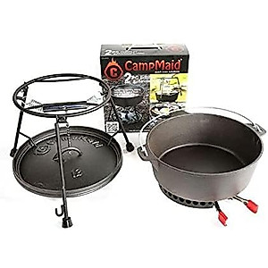CampMaid Charcoal Holder & Lid Lifter - Dutch Oven Tools Set - Charcoal Holder & Cast Iron Grill Accessories - Camping Grill Set - Outdoor Cooking Essentials - Camp Kitchen Equipment - (2 Piece Set)